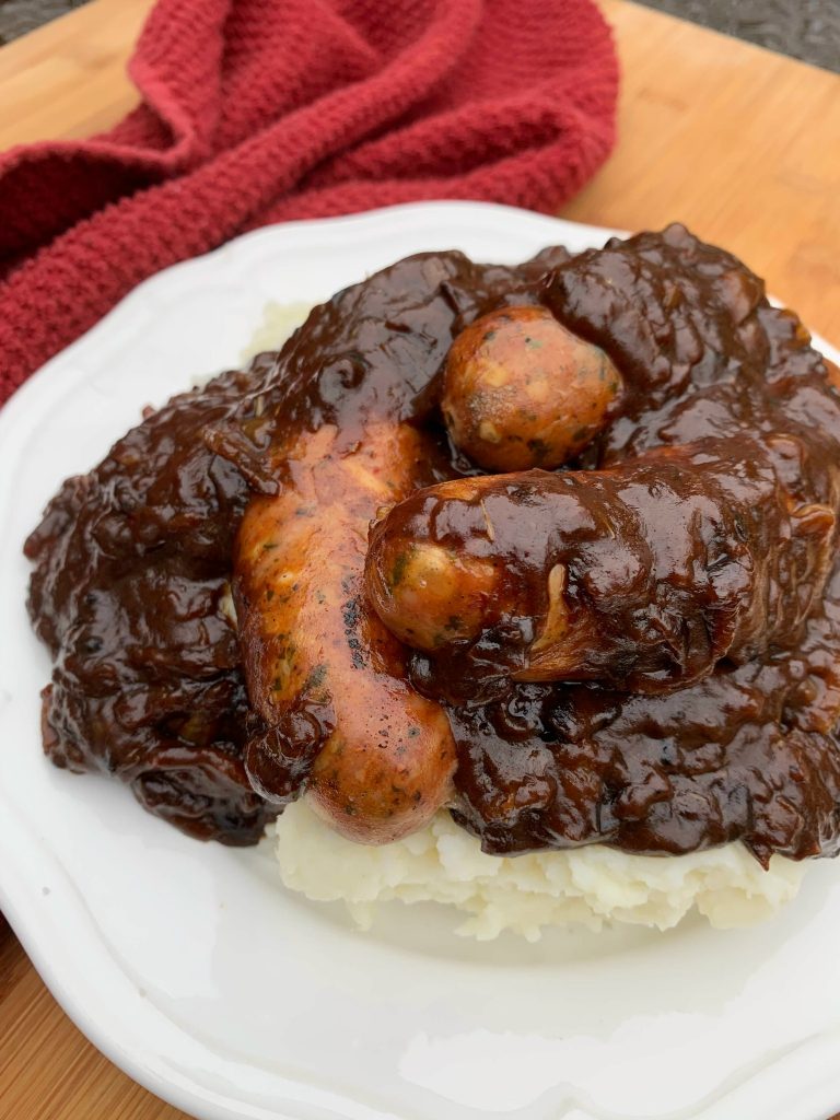 Authentic Irish Bangers + Mash and Homemade Onion Gravy - The Endless ...